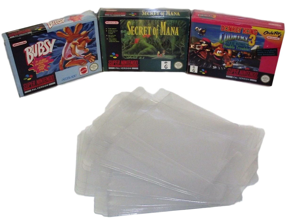 Super Nintendo SNES Box Clear Sleeve Protector Covers Dropdown Menu